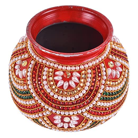 Handicrafts Pooja Kalash Meenakari Steel Matki, Pot Ghadoli Decorative ...