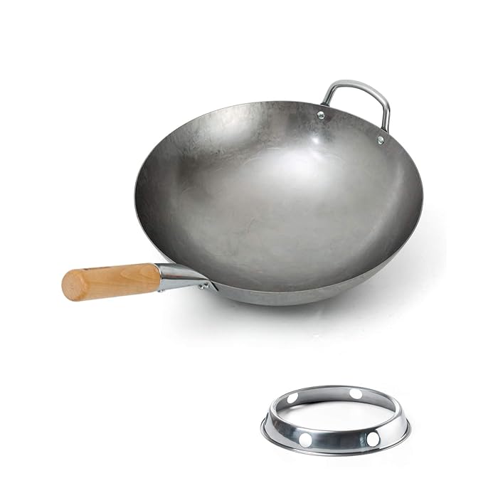 Buy Bielmeier Hand Hammered Wok pan 14.1",Carbon Steel Wok with Wok ...