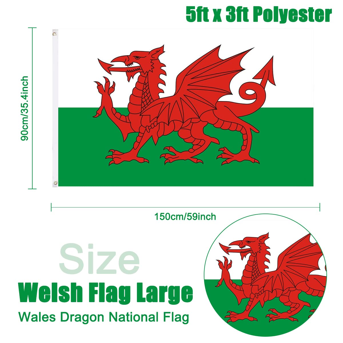 Welsh Flag, 3Ft X 5Ft Wales Flag,Welsh Dragon Banner Large Welsh ...