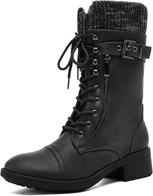 Amazon.com | DREAM PAIRS Women's Winter Lace up Mid Calf Combat Riding Military Boots | Mid-Calf