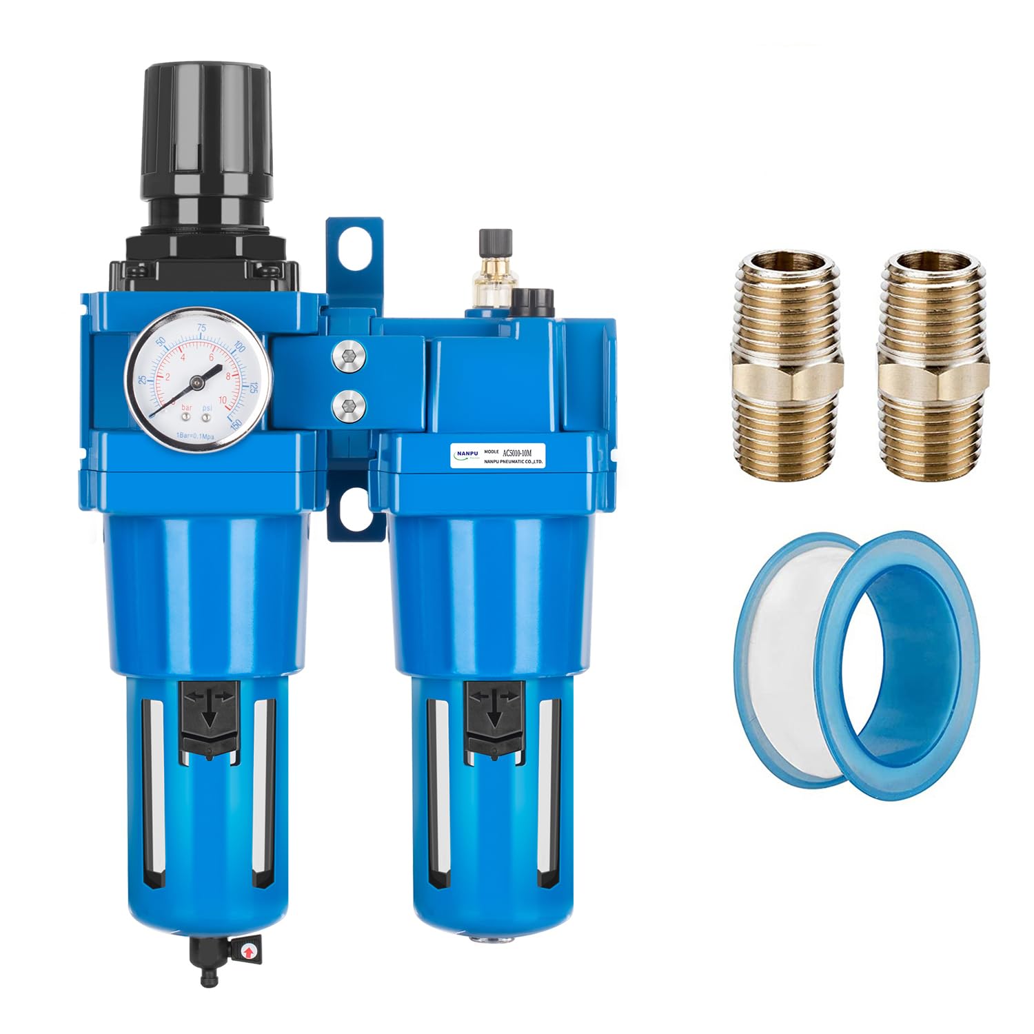 NANPU 1" NPT Compressed Air Filter Regulator Lubricator Combo, Water ...