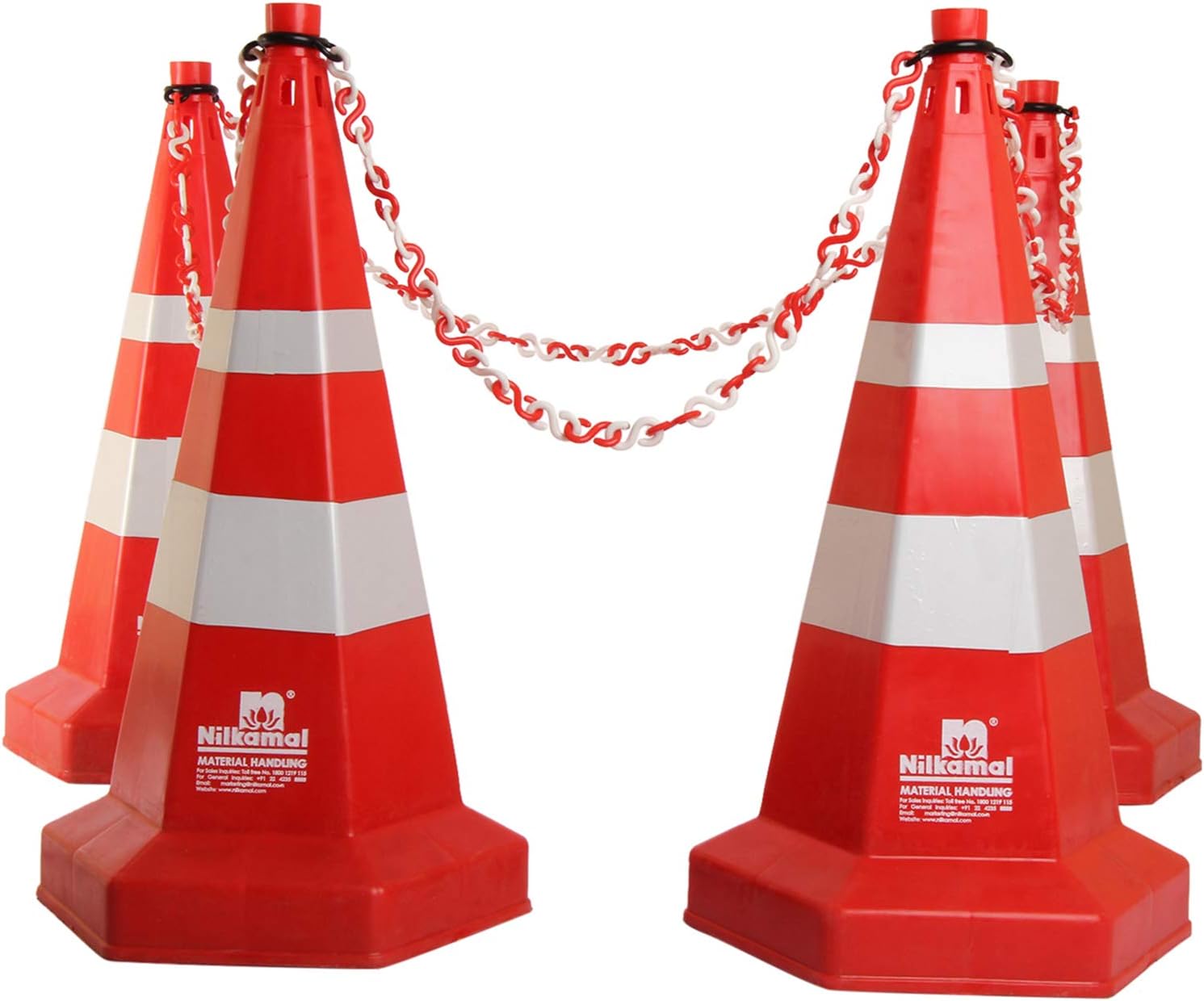 Nilkamal Road Traffic Safety Cone, Pack of 4 Cones 750mm, with 4 mtr ...