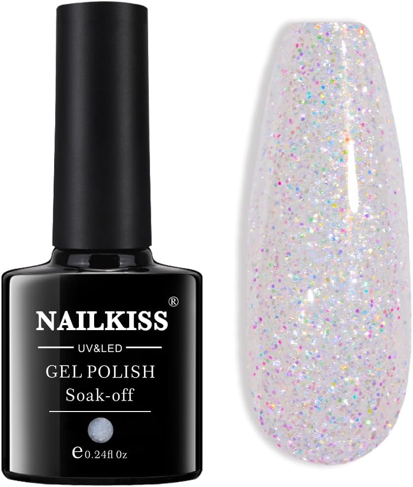 Amazon.com : MIZHSE Glitter Gel Nail Polish Blue Shiny Sparkly Rainbow ...