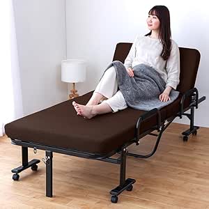 Amazon｜アイリスオーヤマ 折りたたみベッド シングル ハイタイプ コンパクト 折り畳み 折りたたみ おしゃれ お洒落 組立簡単 来客用 省スペース シンプル OTBSS-KRH ブラウン ...