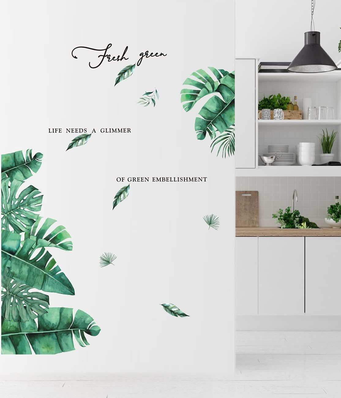 Green Plants Wall Stickers,Giant Green Leaves Wall Decals,Inspirational ...