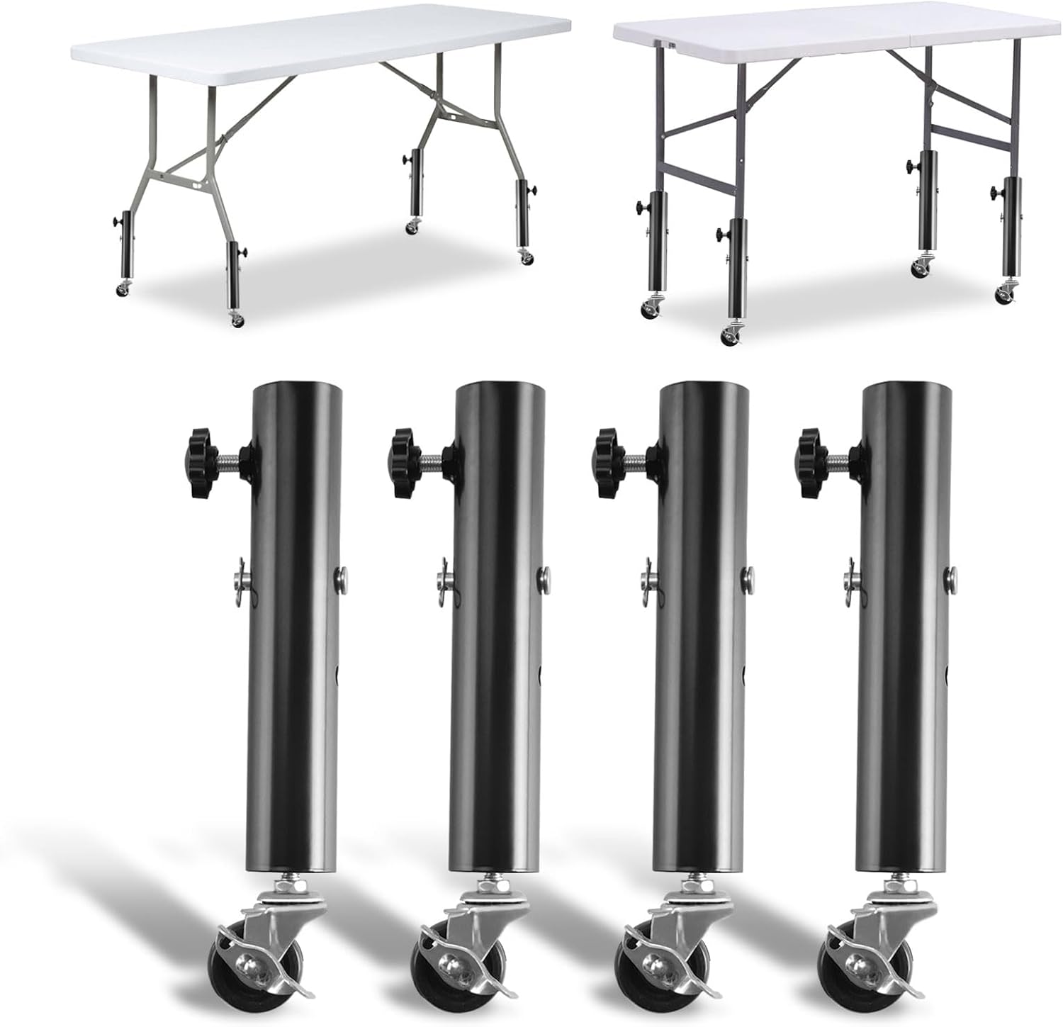 4 pcs Metal Furniture Legs with Casters, Adjustable Metal Table Leg ...