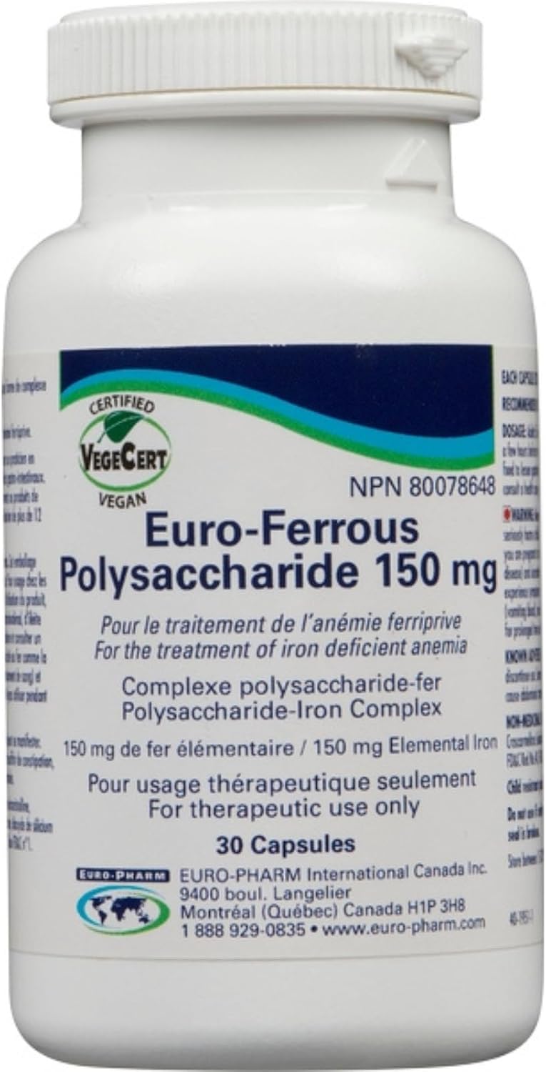 Premium Euro-Ferrous Polysaccharide 150mg - 30 Vegan Capsules for ...