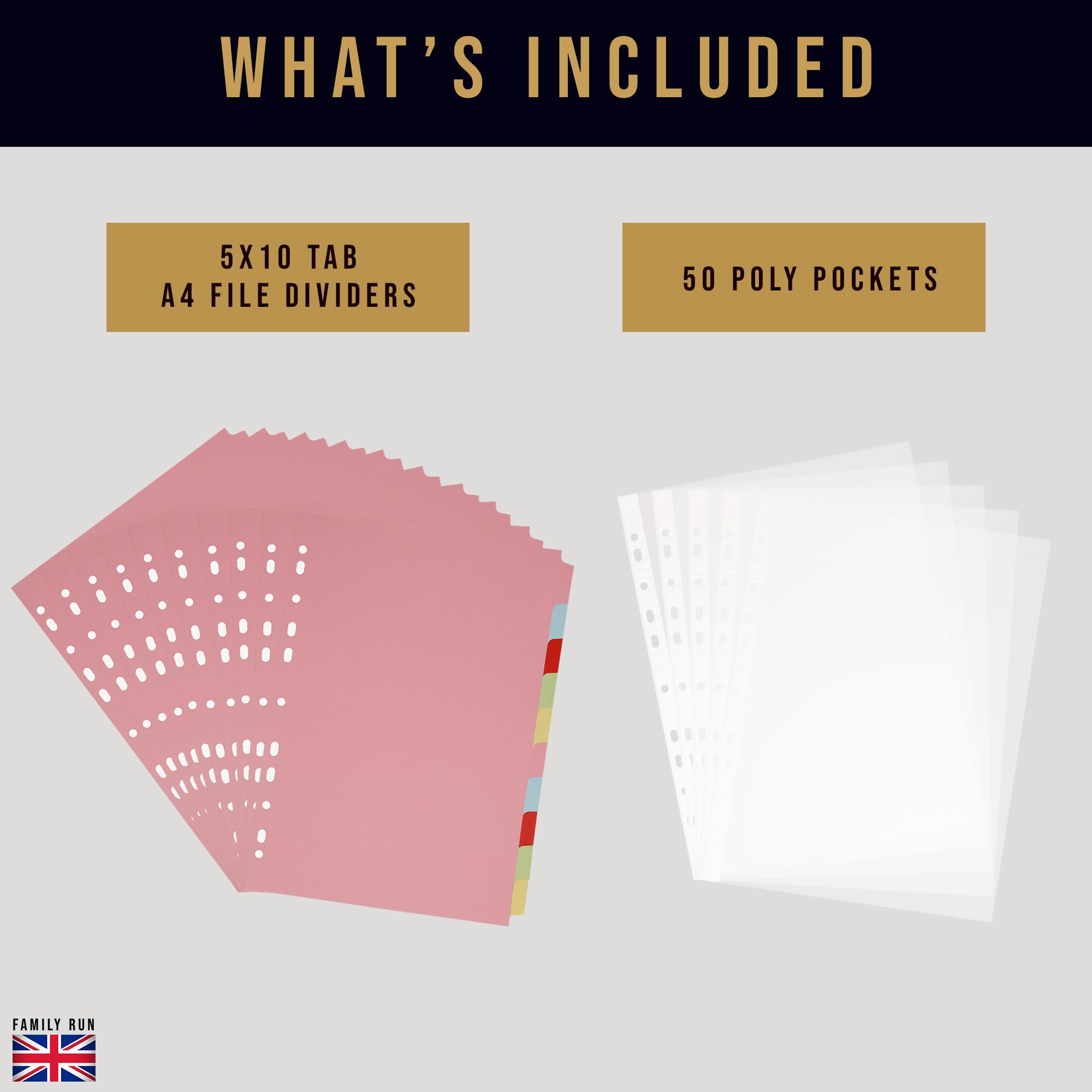 Ziffs Office [10 Pack] A4 File Dividers 10 Part & 50 Poly Pockets – 180 ...