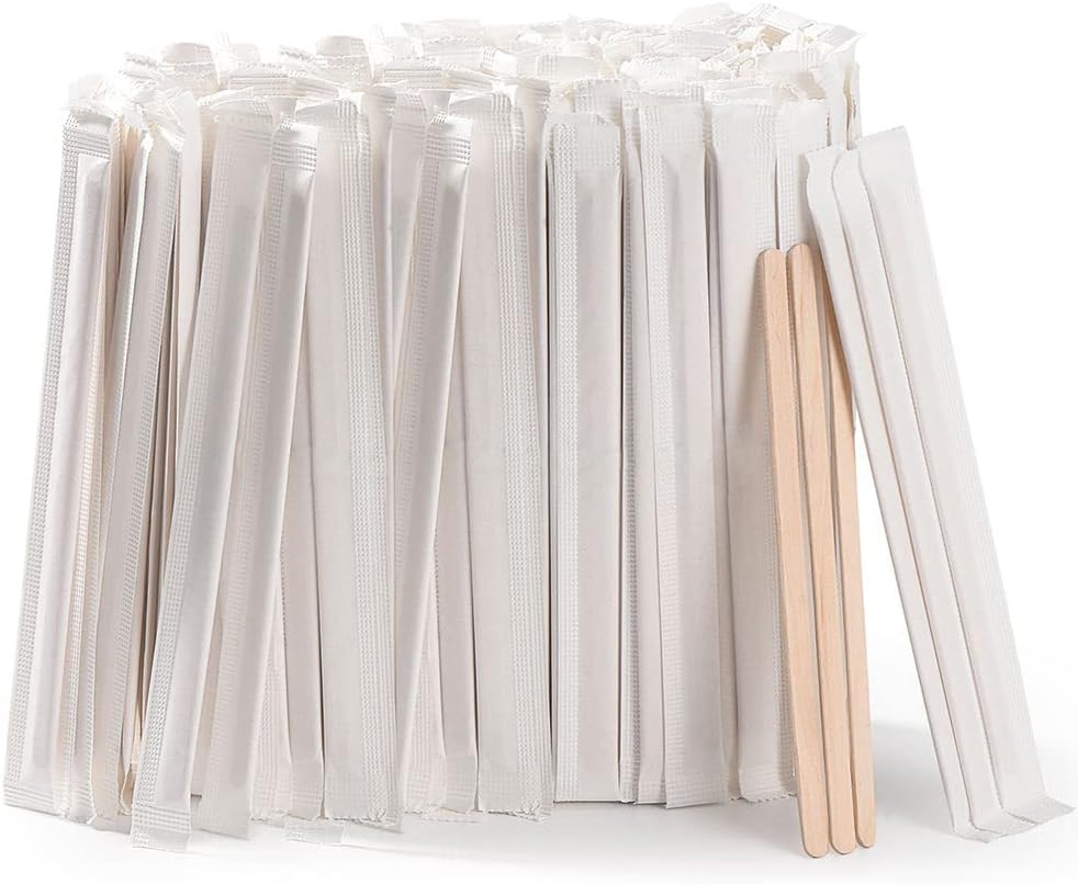 Amazon.com: MFJUNS 1000pcs Individually Wrapped Coffee Stirrers Wood ...