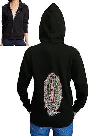 Interstate Apparel Junior's Rhinestone Virgin Mary Black Fleece Zipper ...