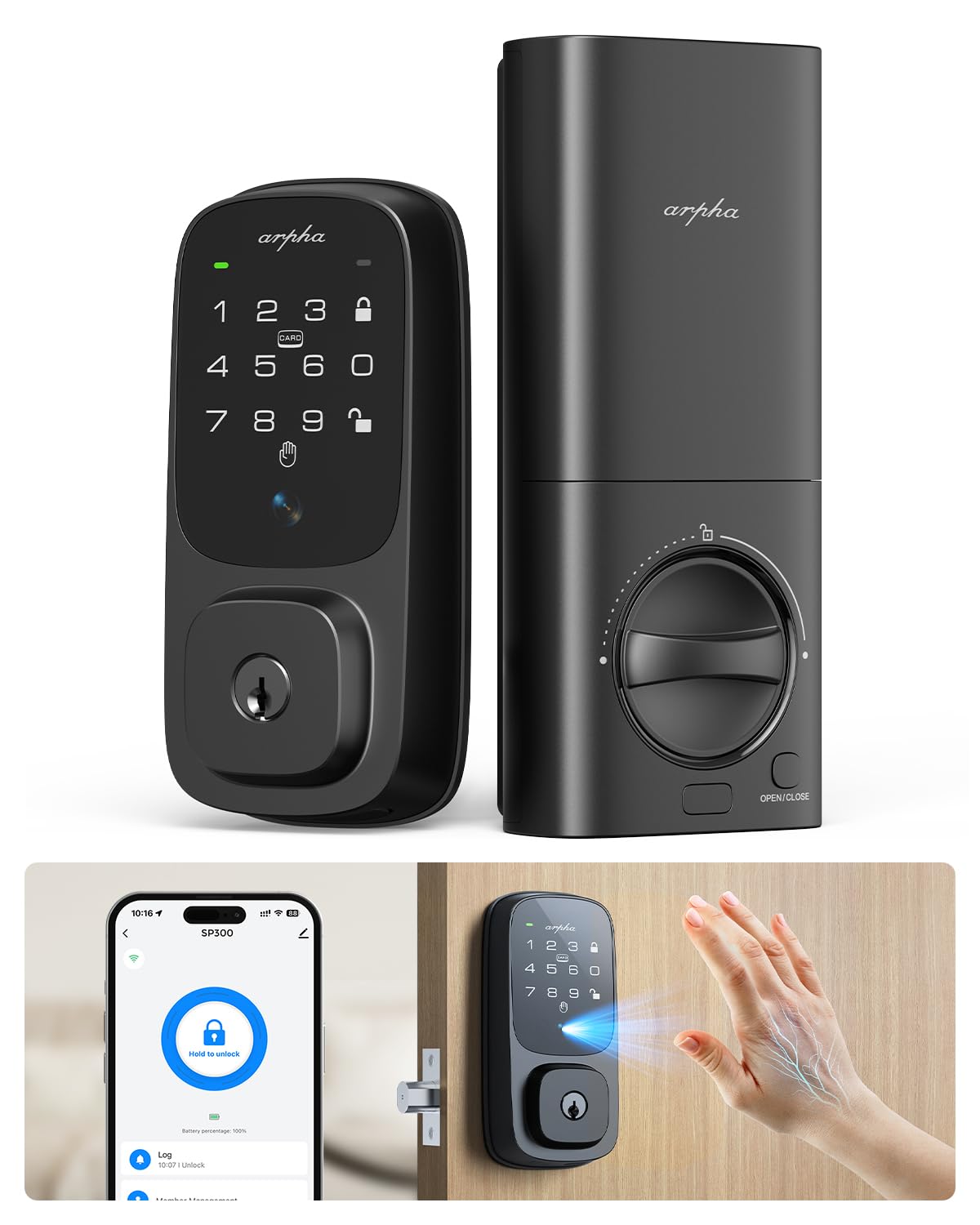 ARPHA Palm Recognition Keyless Entry Door Lock with Handle, WiFi Smart ...