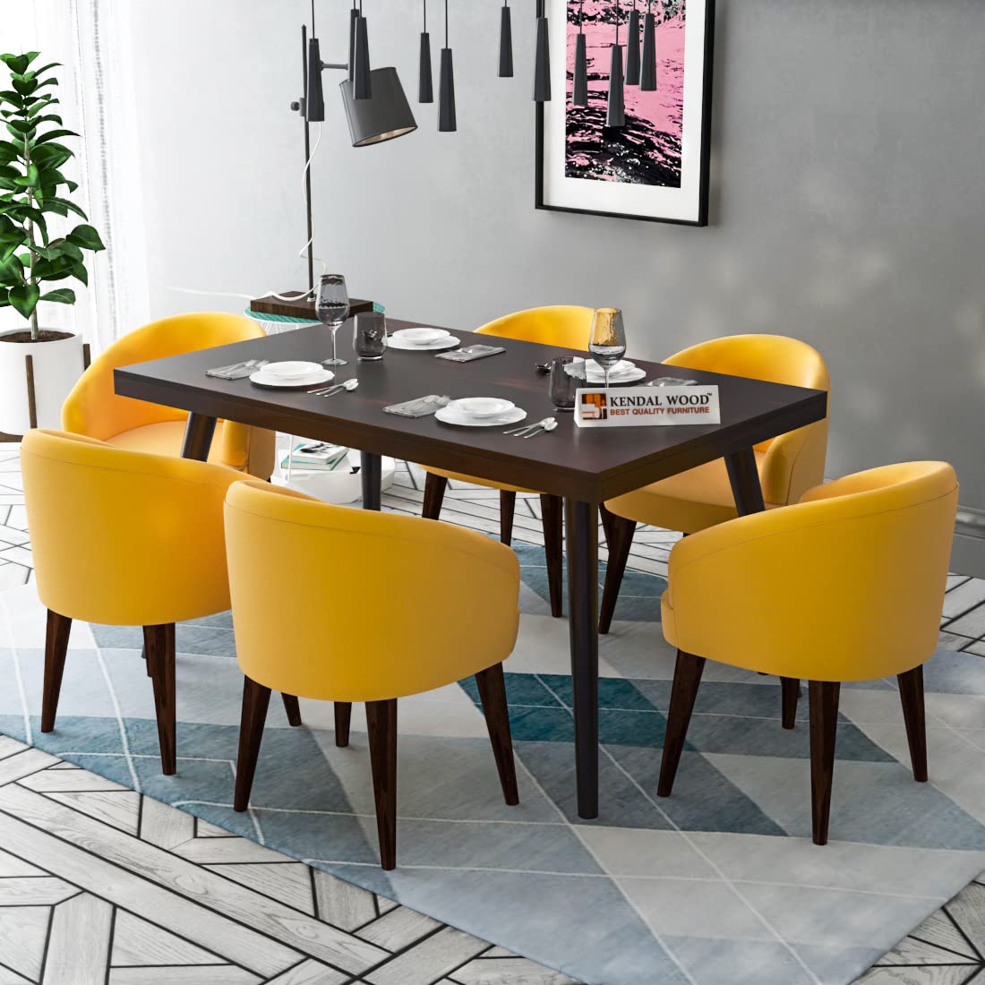 KENDALWOOD™ Furniture Sheesham Wood Dining Table(57x35) with 6 Chairs ...