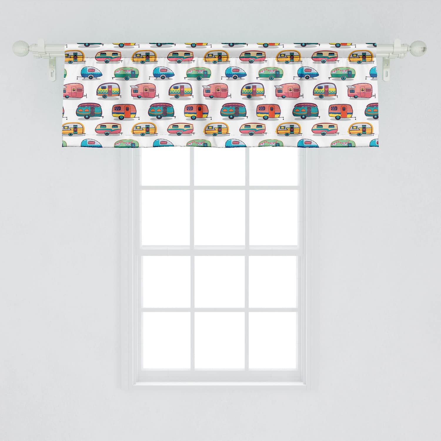 Amazon.com: Lunarable Cars Window Valance Pack of 2, Vintage Travel ...