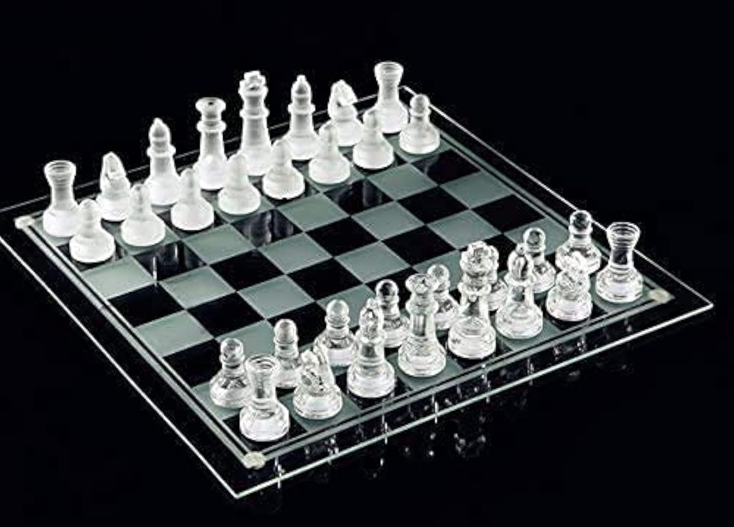 Amazon.com: 10"*10" Glass Chess Set Frosted and Clear Pieces Felted ...