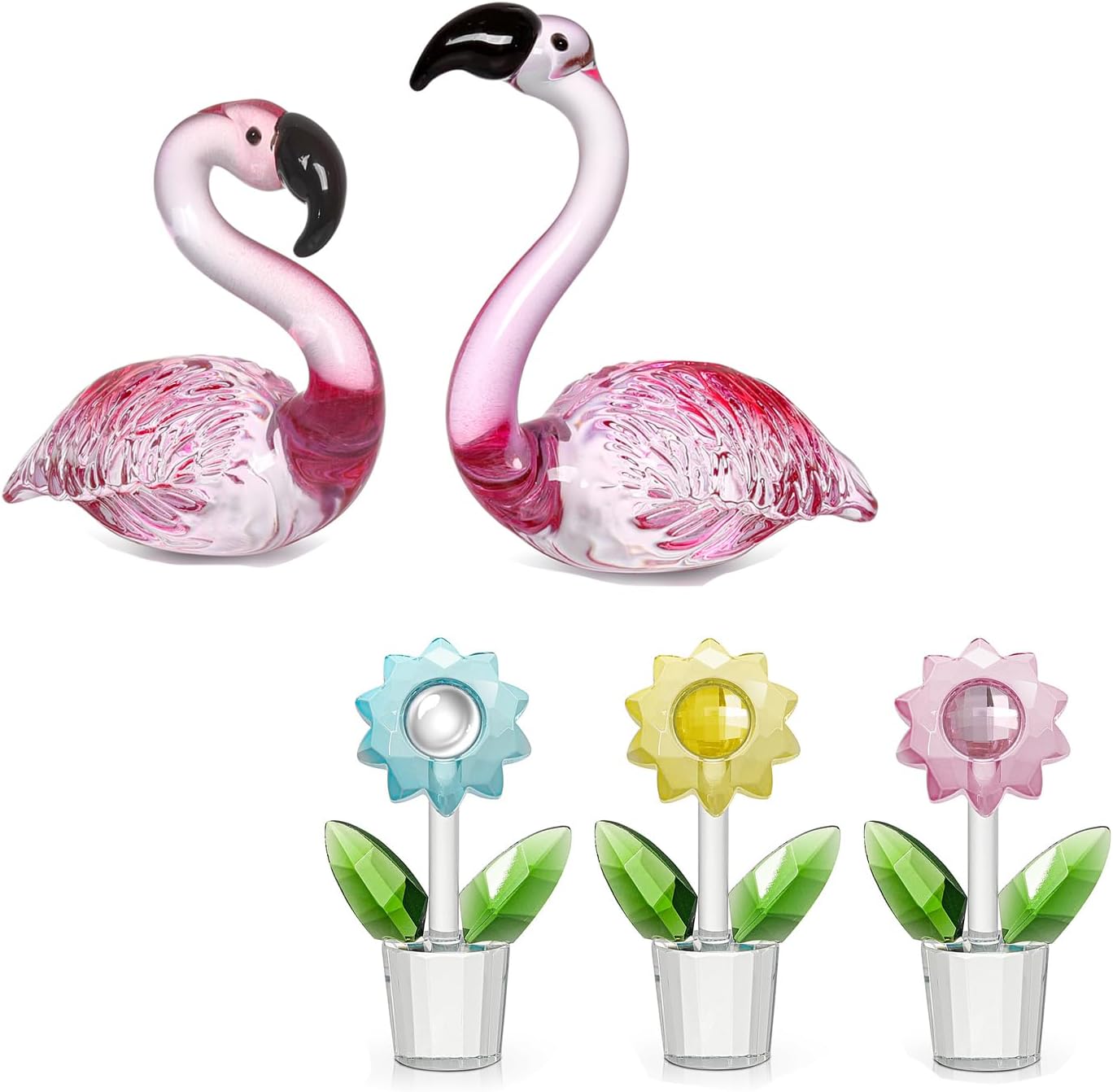Amazon.com: LONGWIN Bundle of Pair Hand Blown Glass Flamingo Figurine ...