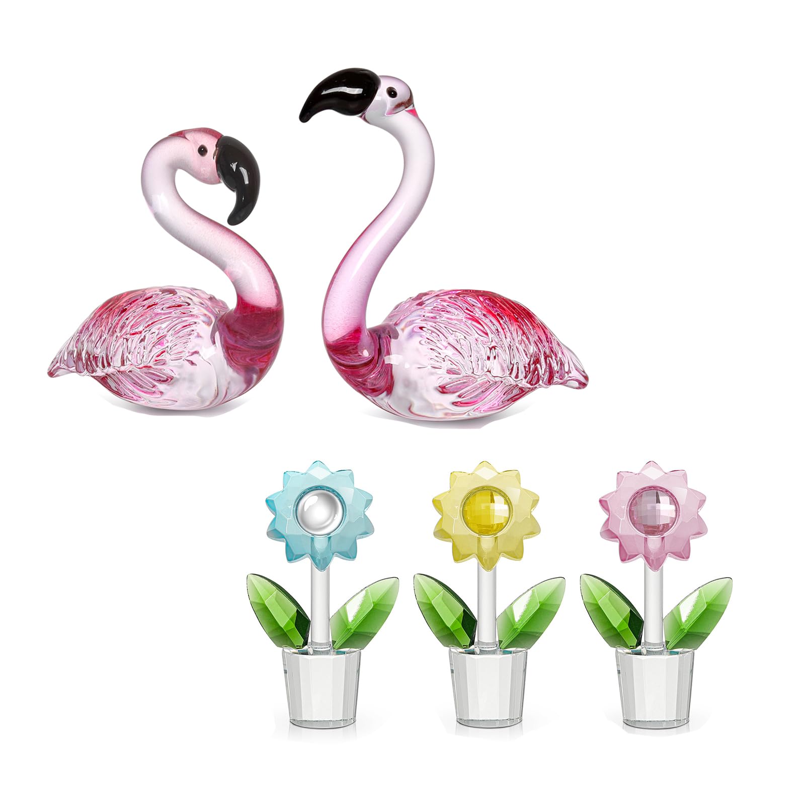 Amazon.com: LONGWIN Bundle of Pair Hand Blown Glass Flamingo Figurine ...