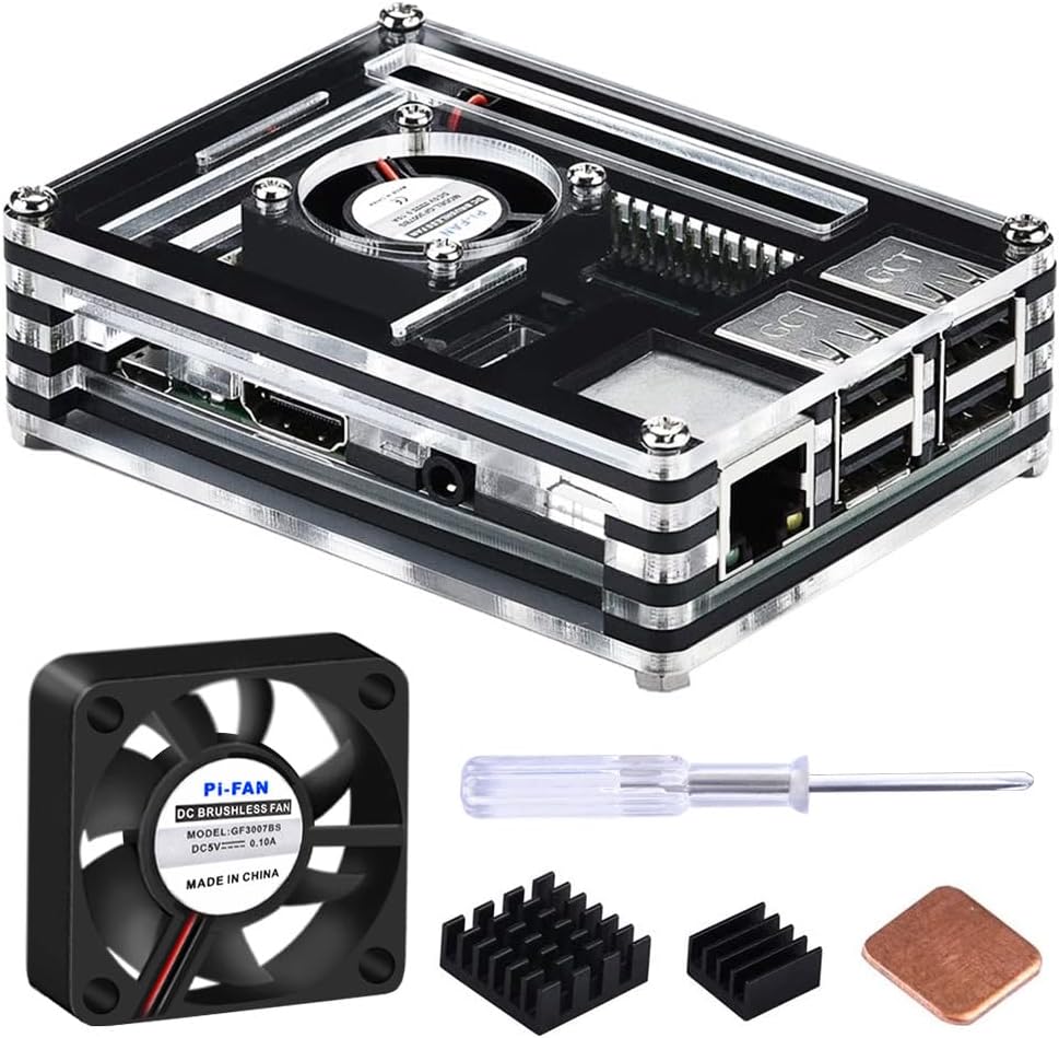 GeeekPi Acrylic Case for Raspberry Pi 3+B, 9-Layer Case with Fan, Black ...