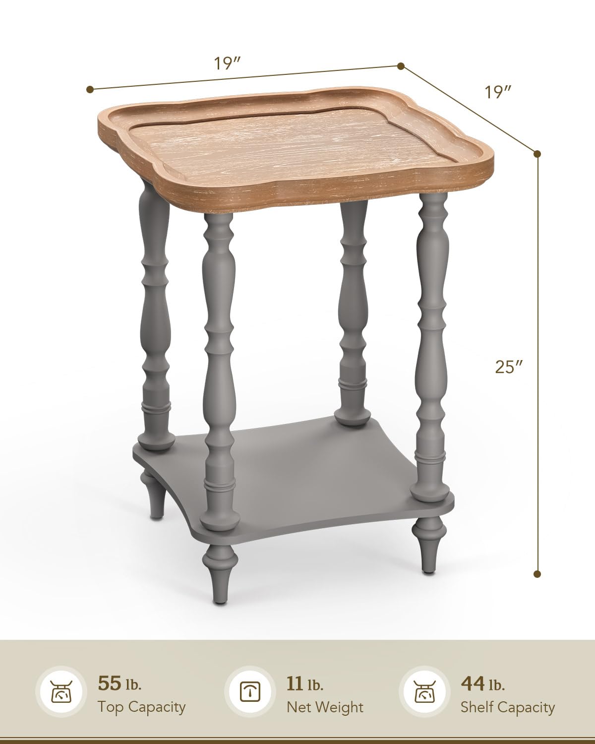 Snapklik.com : French Country End Table, 19 Square Farmhouse Rustic ...