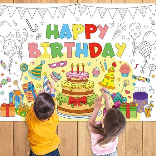 Amazon.com: Happy Birthday Coloring Poster for Kids - 31.5 x 43.3 In ...