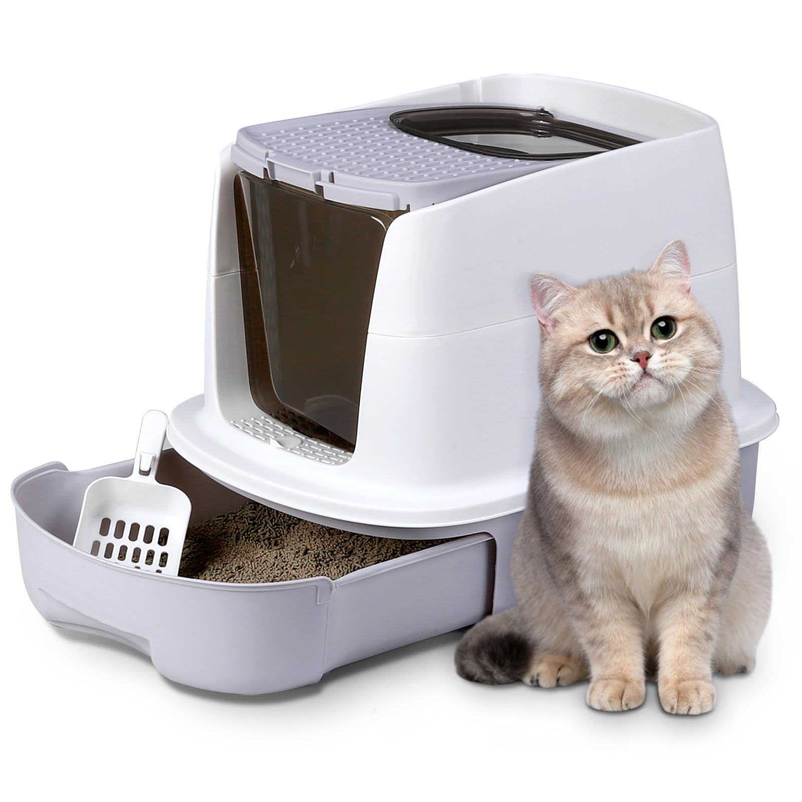 Sunexinlo Cat Litter Box with Lid, Covered Litter Box with Scoop,Large ...