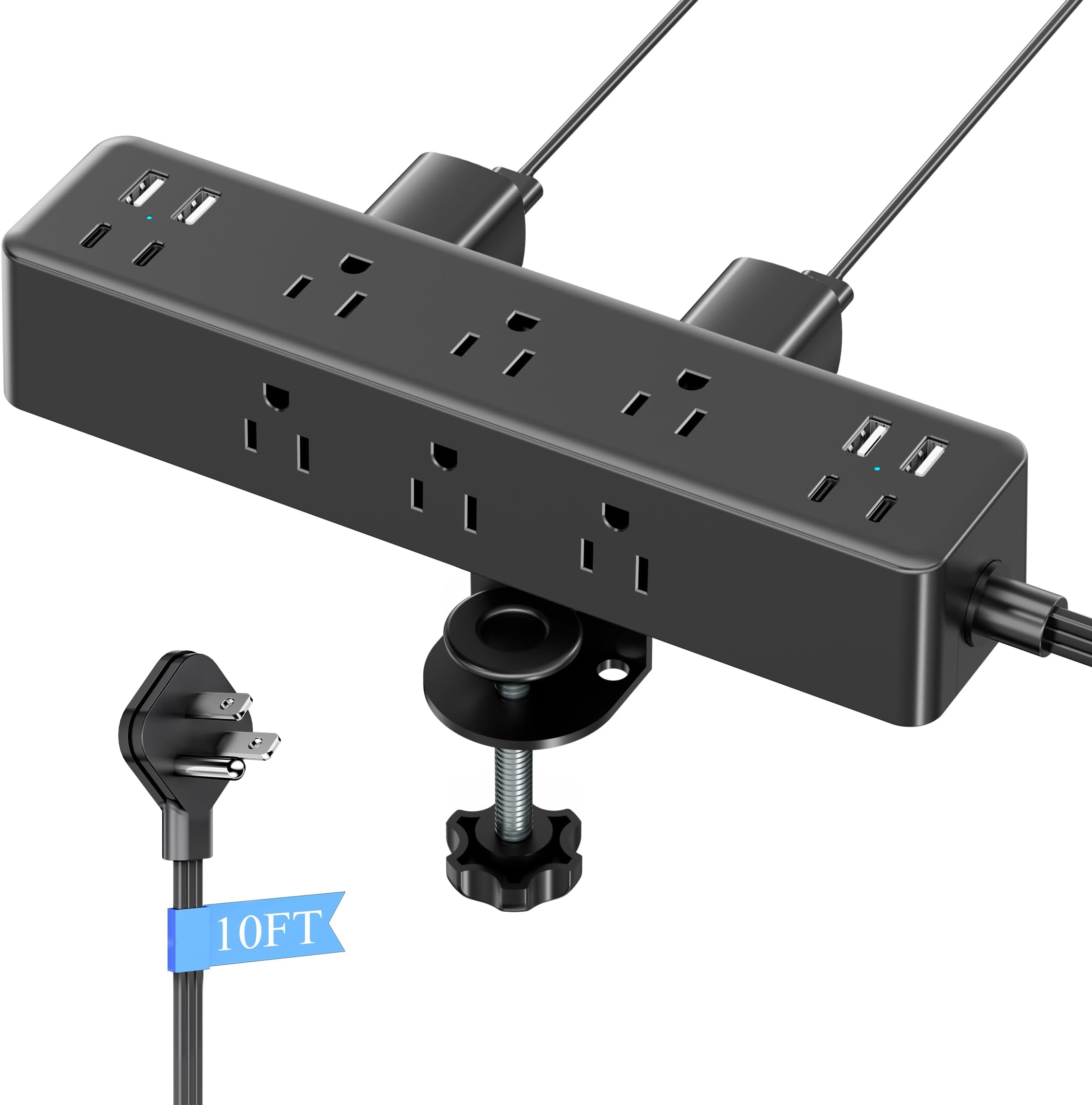 Amazon.com: Flat Plug Desk Clamp Power Strip 10FT, 24W Total Charging ...