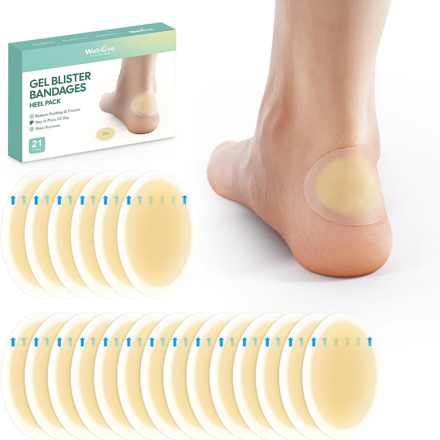 Amazon.com: Gel Blister Bandages Hydrocolloid Bandages - Welnove 21ct ...
