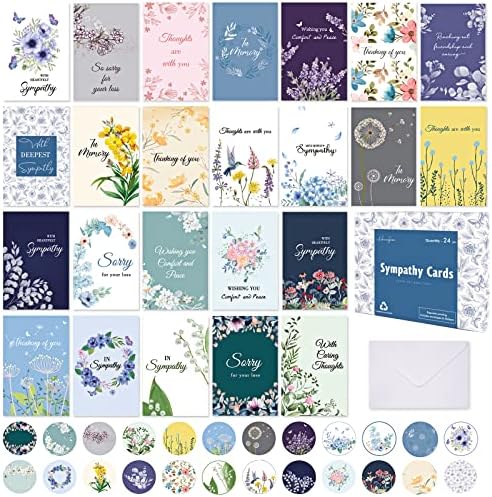 24 Pack Sympathy Cards with Envelopes and Stickers, 4×6 in Assortment ...