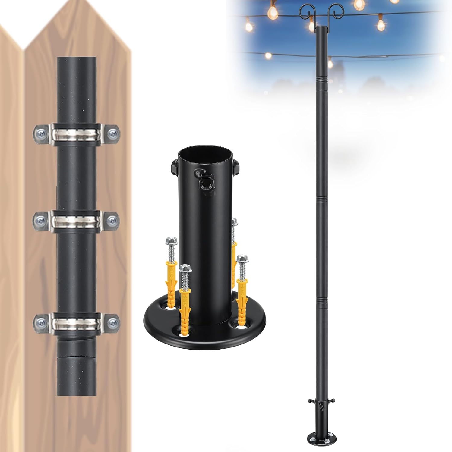 String Light Poles for Outside Deck, Heavy Duty Metal Garden Outdoor ...