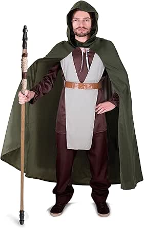 Amazon.com: Degpum Green Renaissance Hooded Cloak with Hood Men Wizard ...