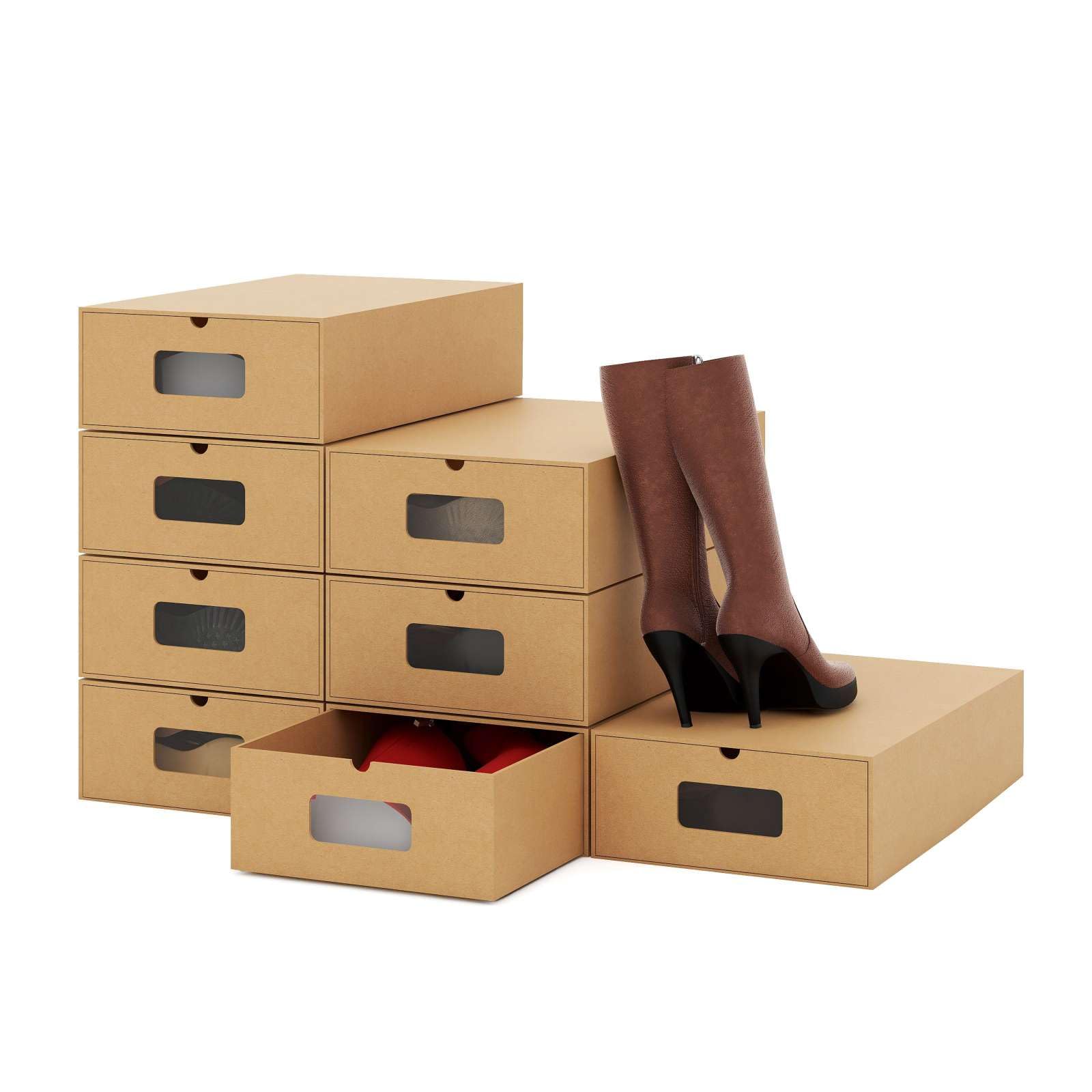 PARANTA 8-Piece Paper Boot Shoe Storage Box, Stackable Drawer Style ...