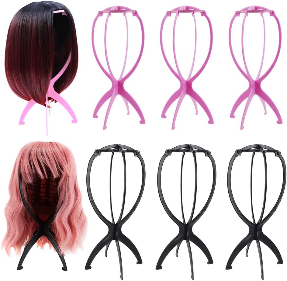 JUNMEIDO 8 Pack Collapsible Wig Stand - Folding Wig Holder, 14inch ...