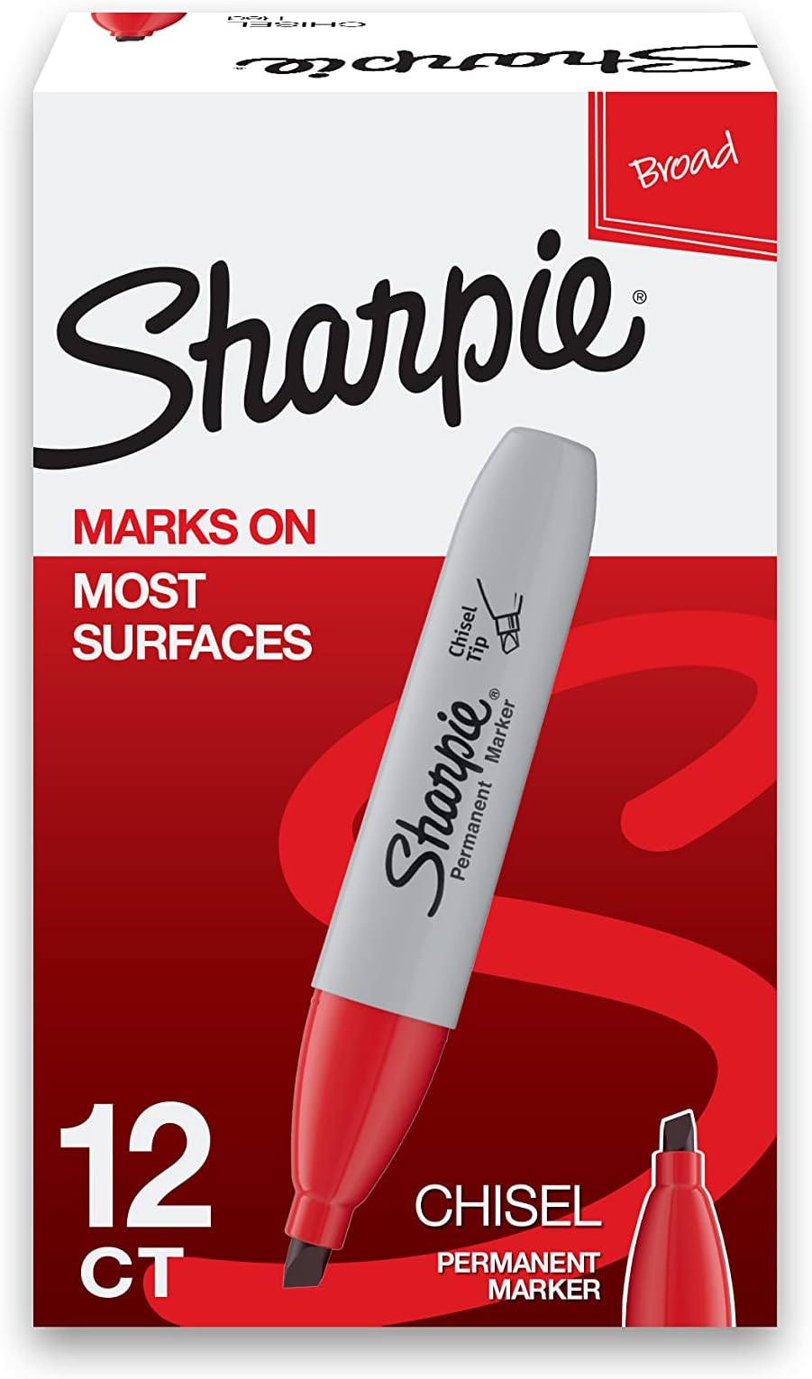 Amazon.com : Sharpie Permanent Markers, Chisel Tip, Red, 12 Count ...