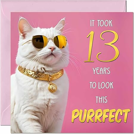 13th Cat Birthday Card for Girls - Purrfect Birthday - Teenager Funny ...