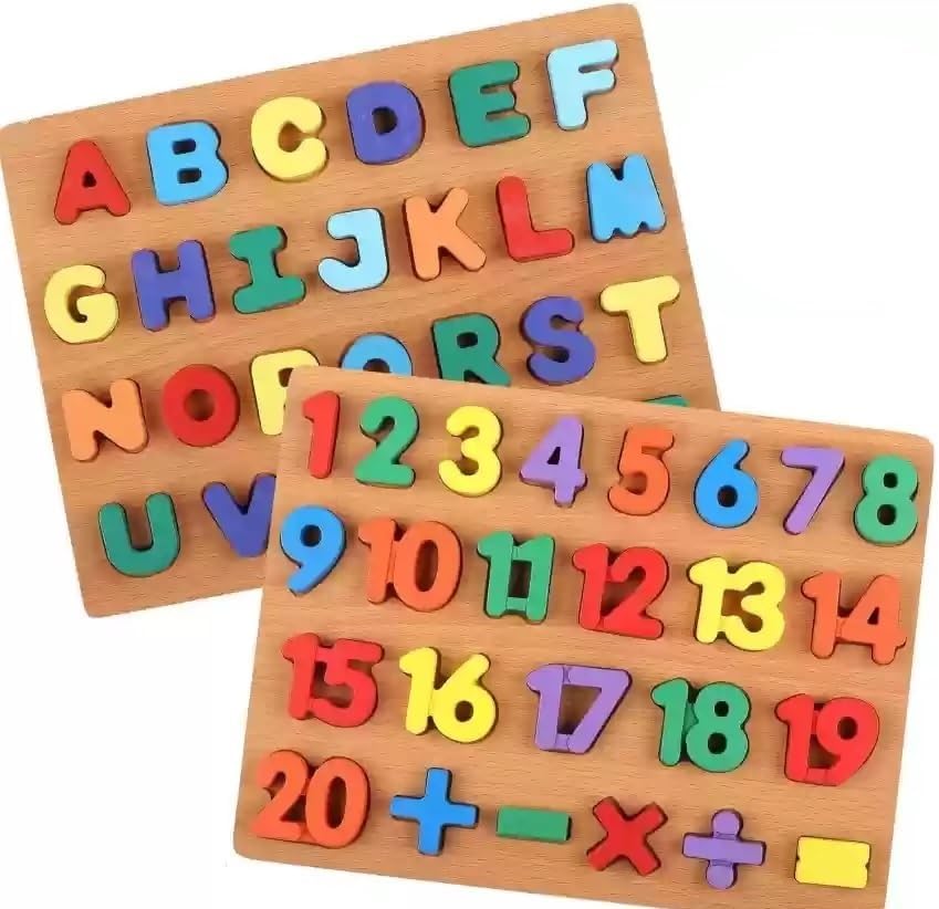 Wooden Alphabet(ABCD) Puzzles Numbers(1234) Count Board 2 Set Game, for ...