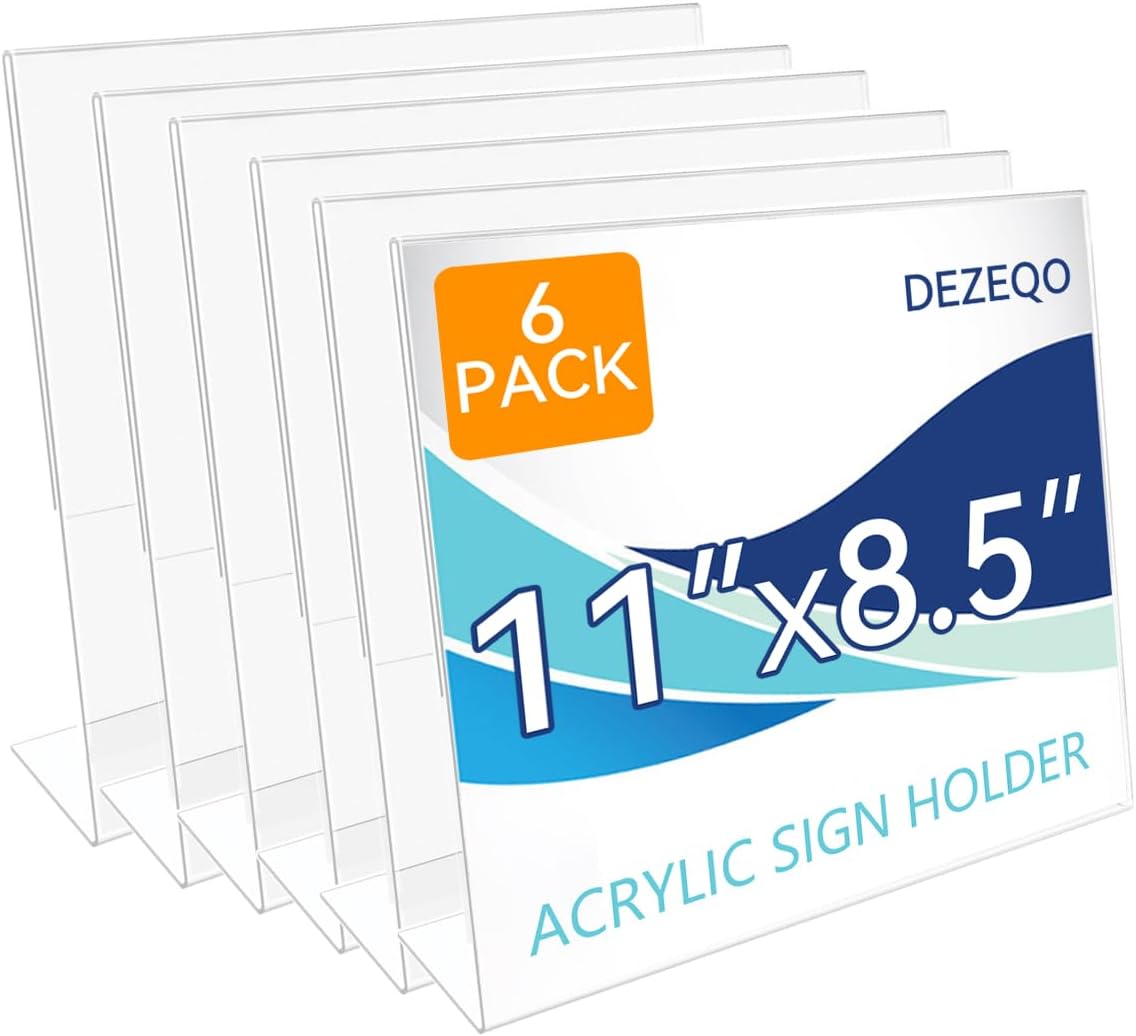 DEZEQO Clear Acrylic Desktop Display Sign Holder,11 x 8.5 Acrylic Slant ...