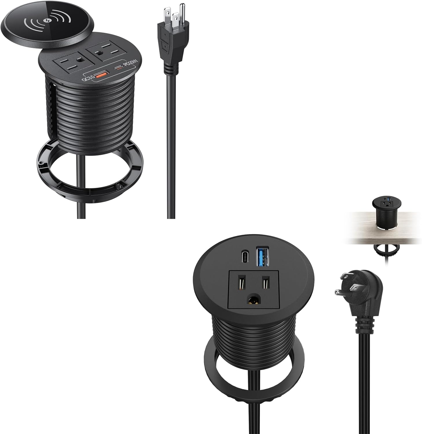 Amazon.com: 2inch Desktop Power Grommet Recessed Power Strip PD 20W USB ...