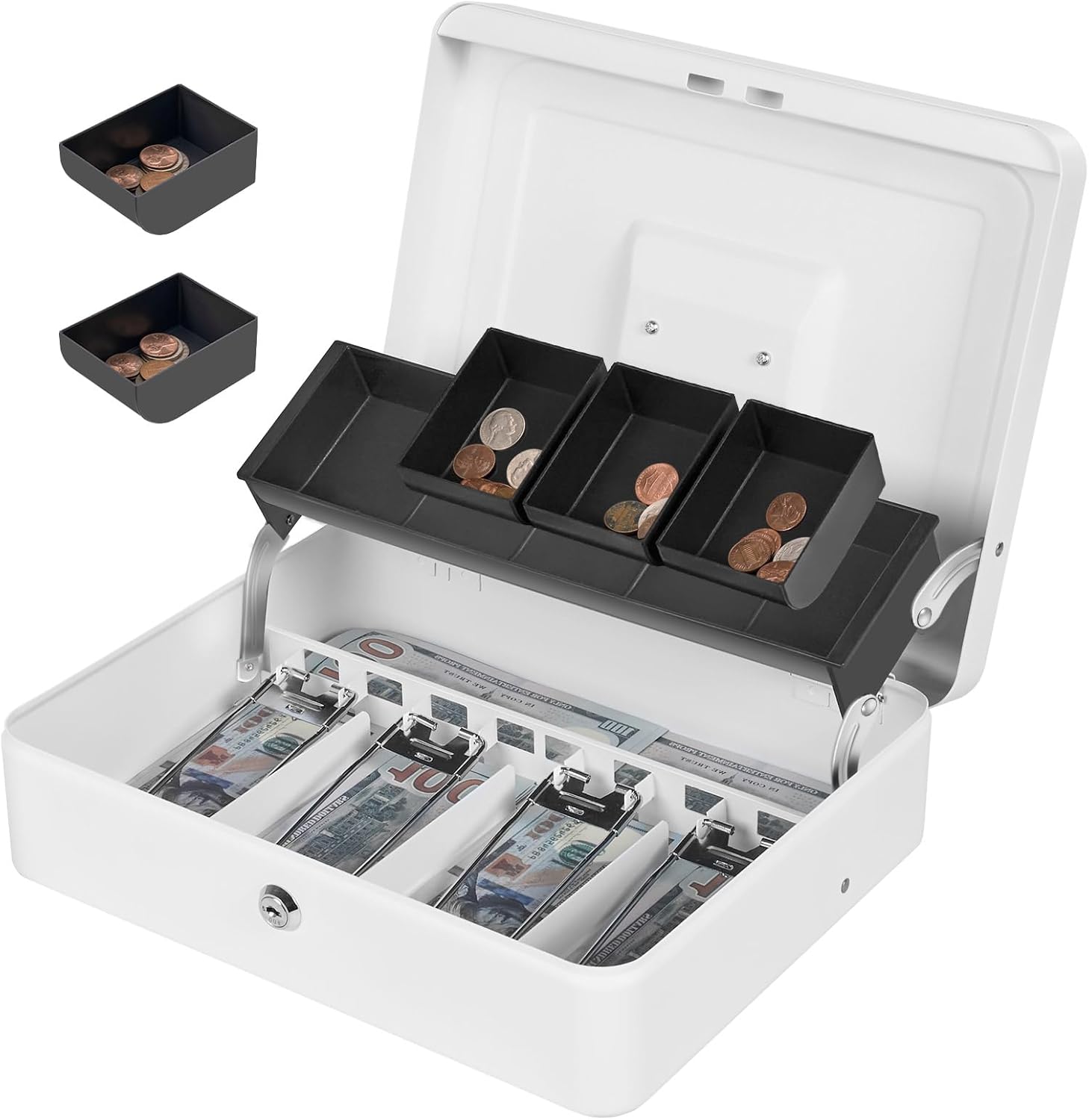 Amazon.com: Sgorlds Cash Box Key Lock on Side, Cash Box with Money Tray ...