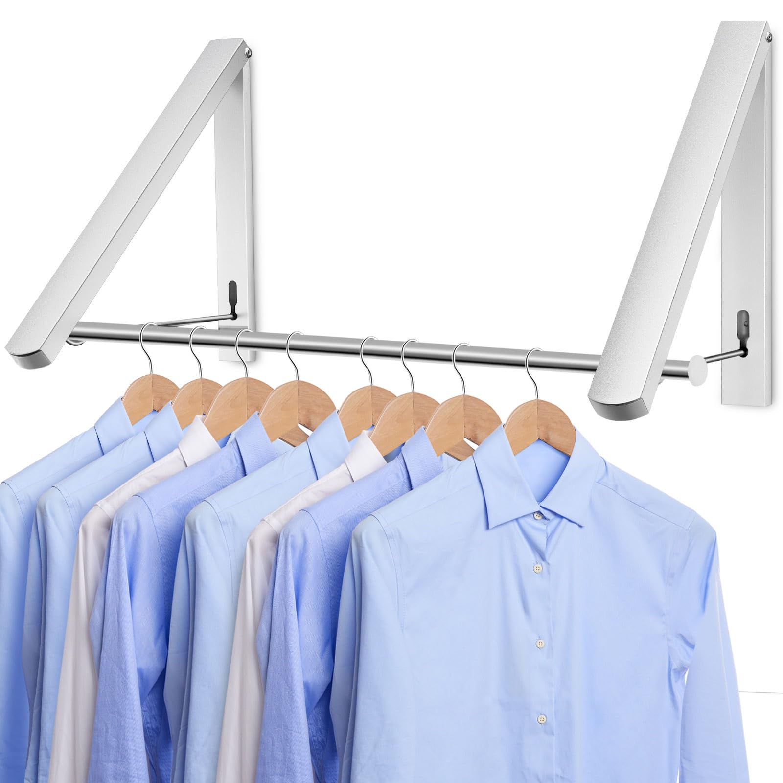 LIVEHITOP Wall Mounted Clothes Rail, Folding Clothes Hanger Aluminum ...