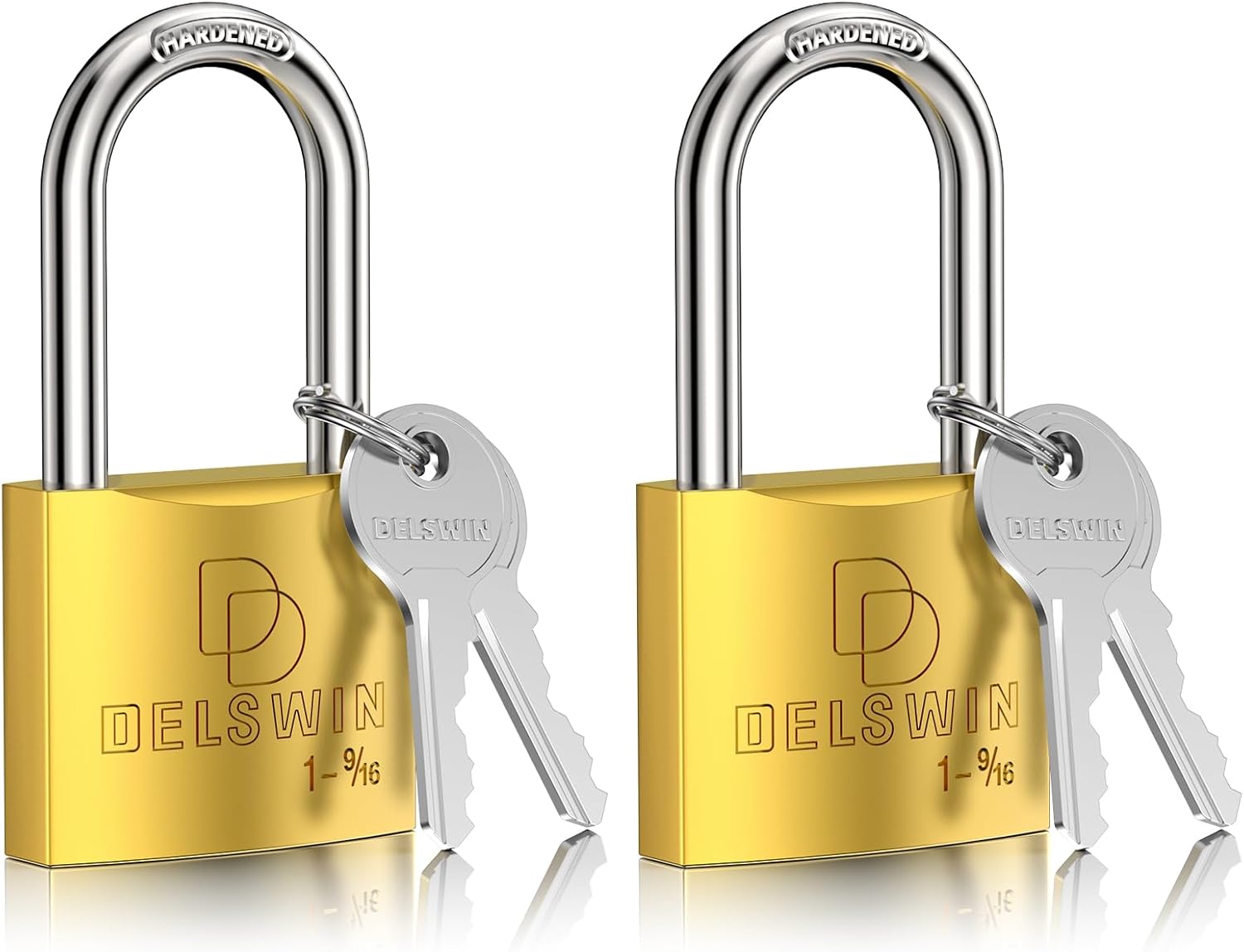 DELSWIN Weatherproof Padlock with Key (Keyed Alike) - Heavy Duty Solid Brass Locker Lock with 1 ...