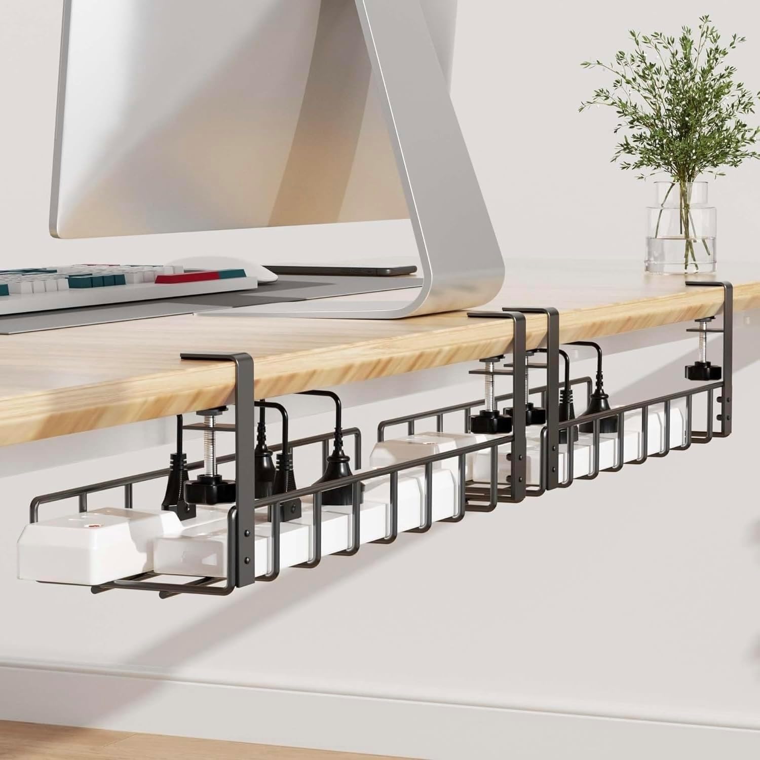 Tisany 2 Pack Cable Management Under Desk Tray, 31.4" No Drill Under ...