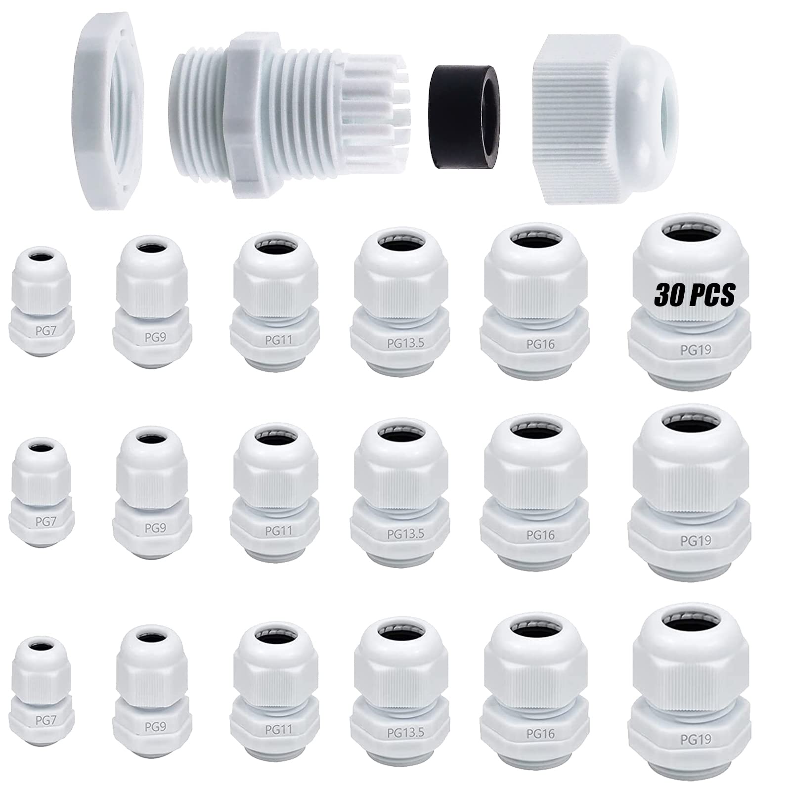 Buy Adjustable Cable Glands 30 Pcs Locking Cable Gland Waterproof ...