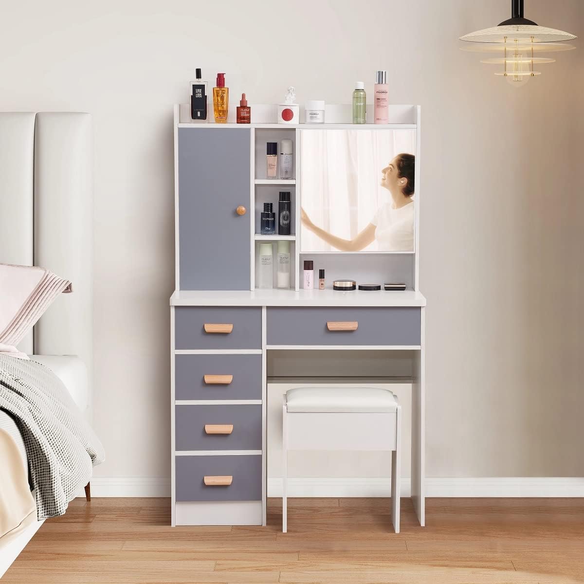 Amazon.com: Large Vanity Set with Mirror Makeup Table Corner Vanity ...