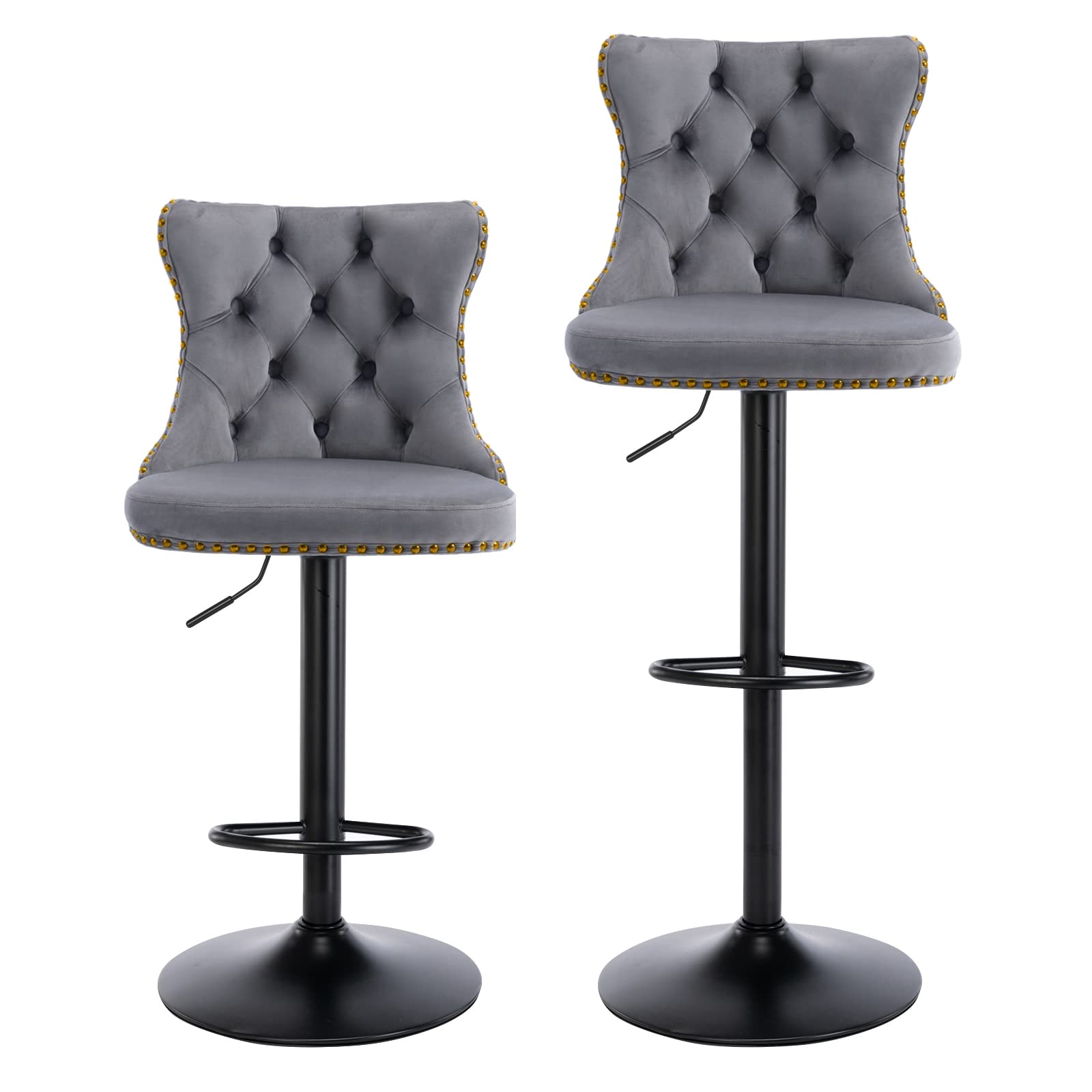 Amazon.com: Grey Bar Stools Set of 2, Swivel Counter Height Bar Stools ...