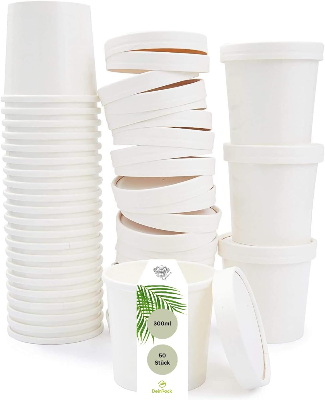 DeinPack 50 Suppenbecher 300ml 12 oz weiß I Suppen-Becher to Go Pappe I ...