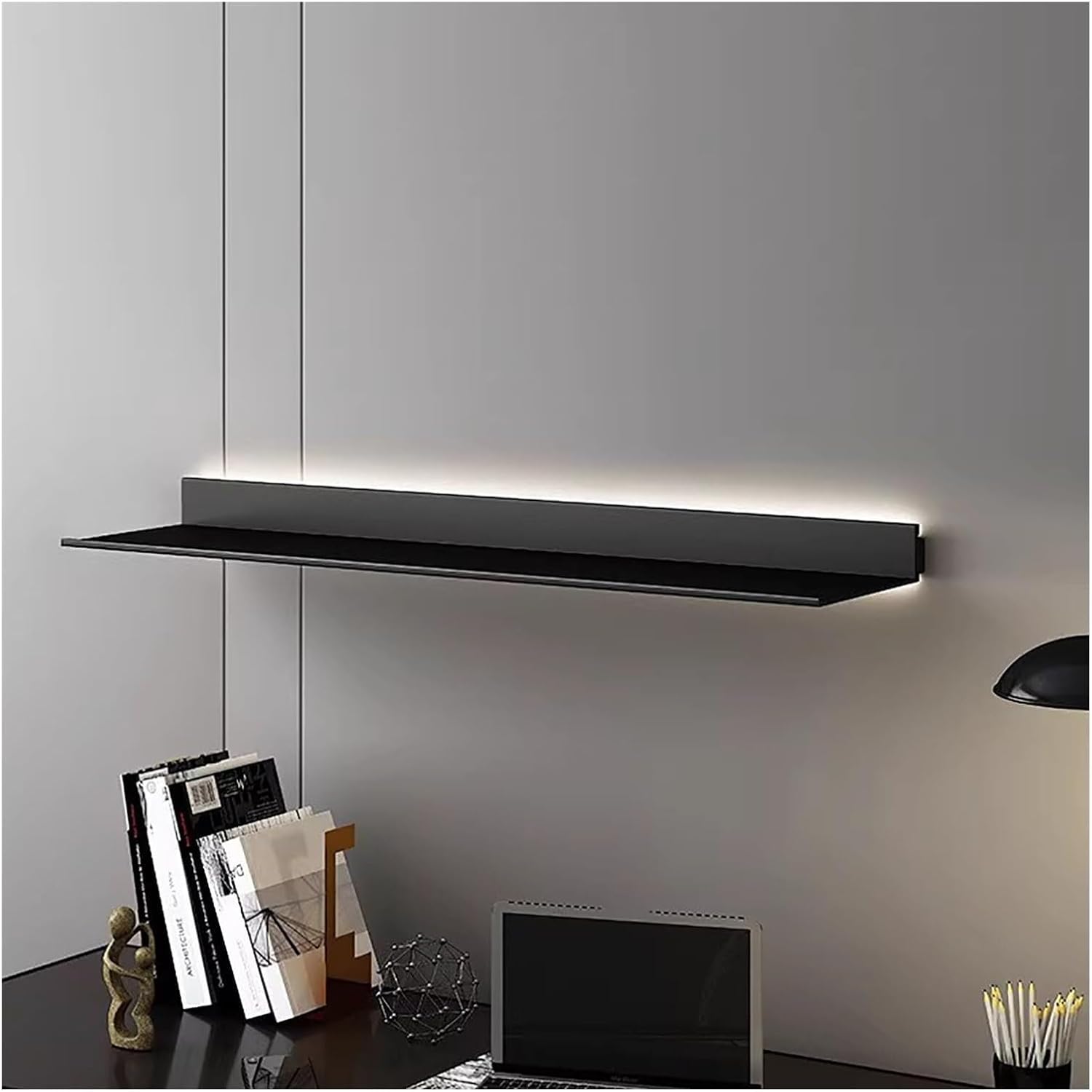 L-Shape Aluminum Alloy Wall Shelf, Illuminated Wall Shelf Built-in LED ...