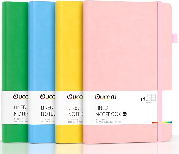 Amazon.com : Oucaru Lined Journal Notebook, 4 Pack, 180 Pages, A5 ...