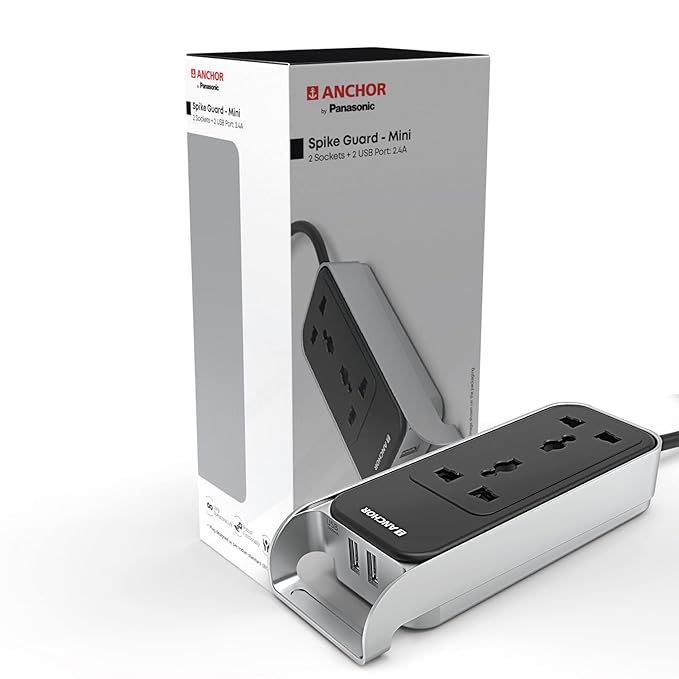 Anchor by Panasonic 6A Extension Board with Handle, 2 Sockets + USB 2 ...
