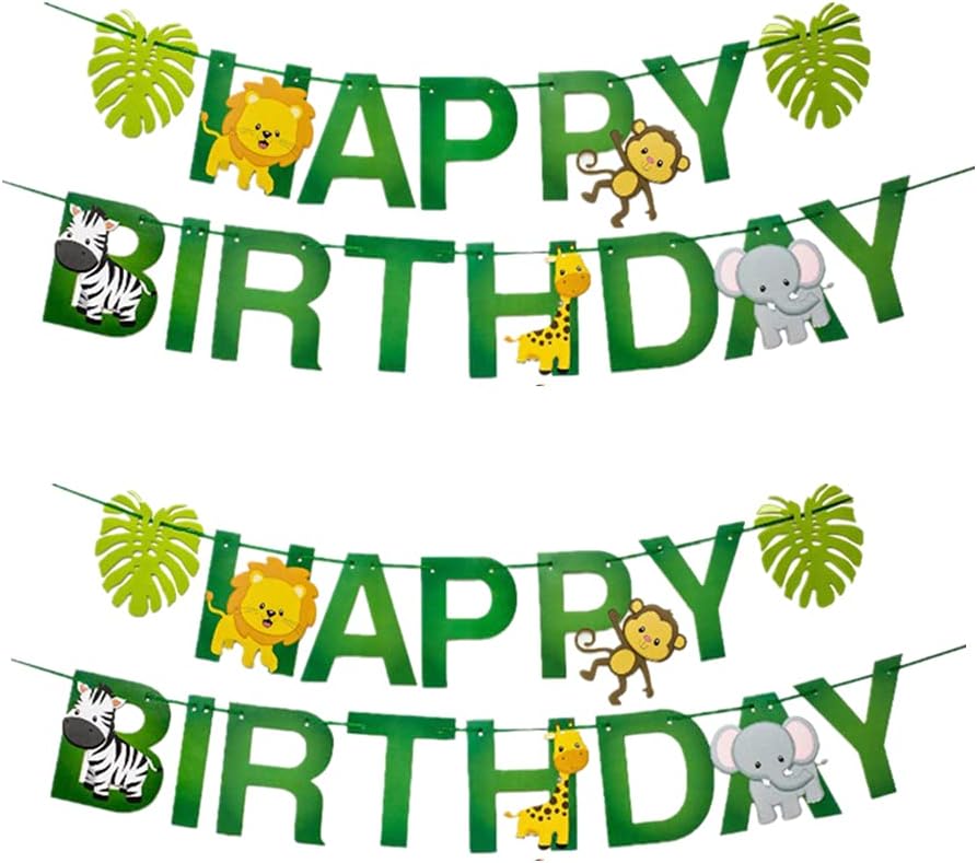 2 Pcs Animal Birthday Banner Birthday Party Supplies Jungle Themed ...