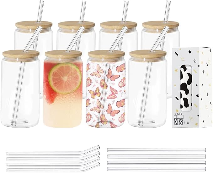 Amazon.com | MerryJoy 8 PACK Sublimation Glass Blanks, 16 OZ Clear ...