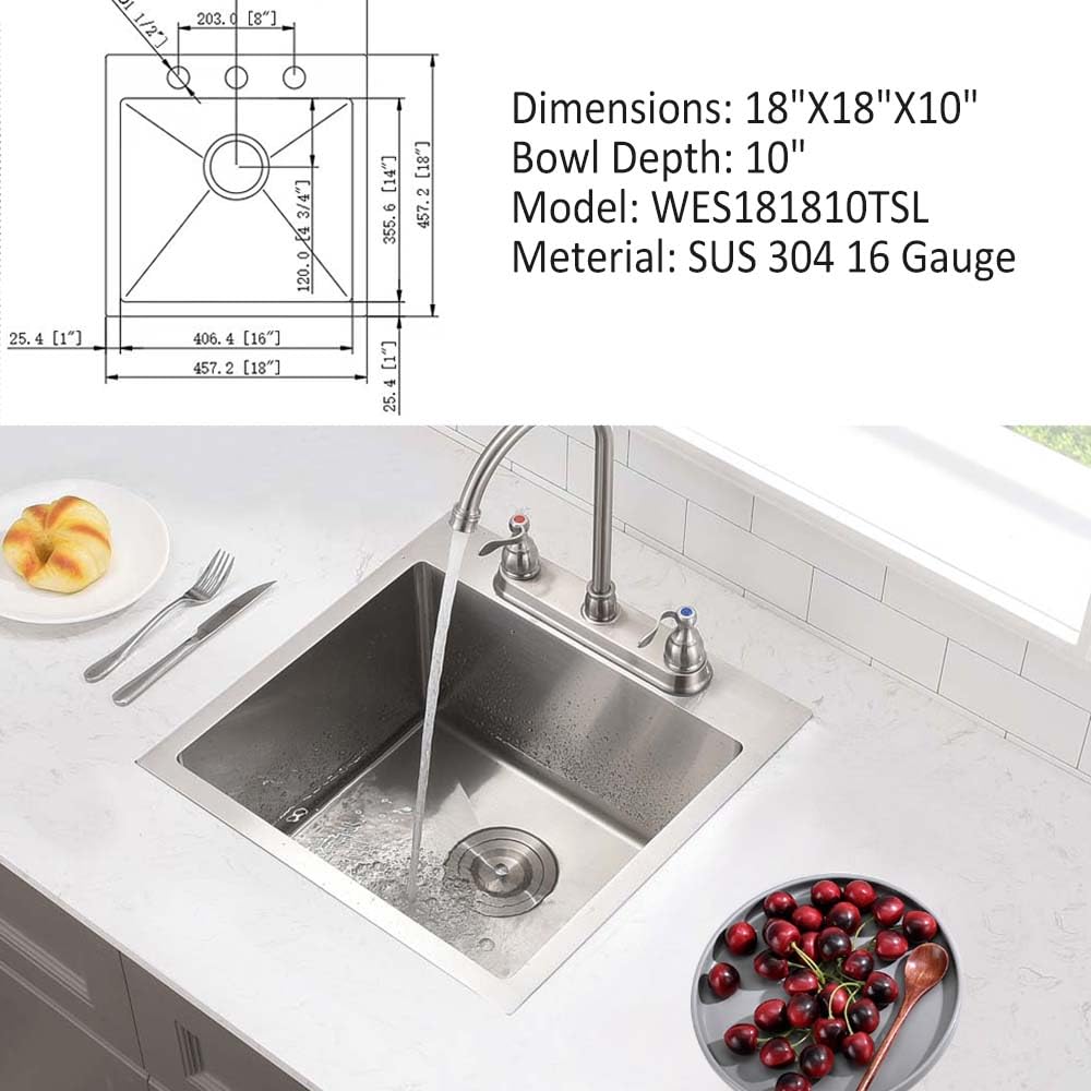18 Inch Drop In Bar Sink -Wesliv 18x18 Inch Topmount Stainless Steel ...
